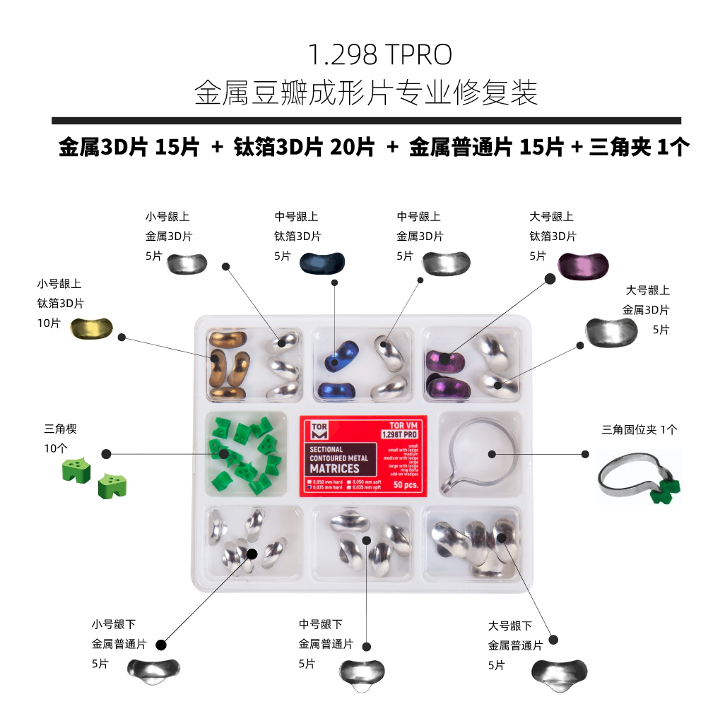 TORVM 成形片/金属豆瓣成形片专业修复装（普通片+3D片+钛箔片） 100片/盒 1.398TPRO-牙医帮
